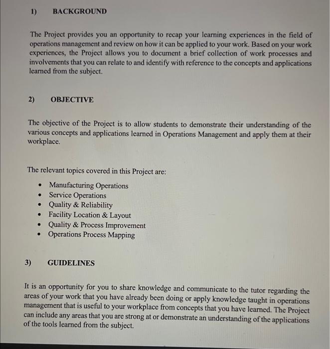 Solved The Project provides you an opportunity to recap your | Chegg.com