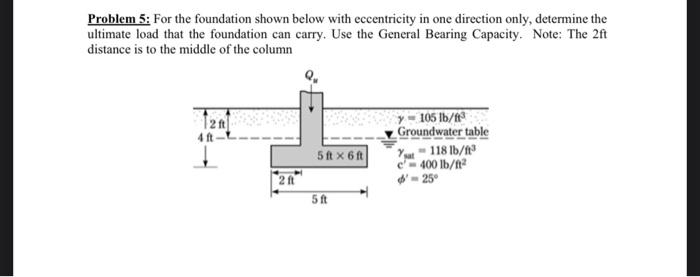 Solved Problem 5: For the foundation shown below with | Chegg.com