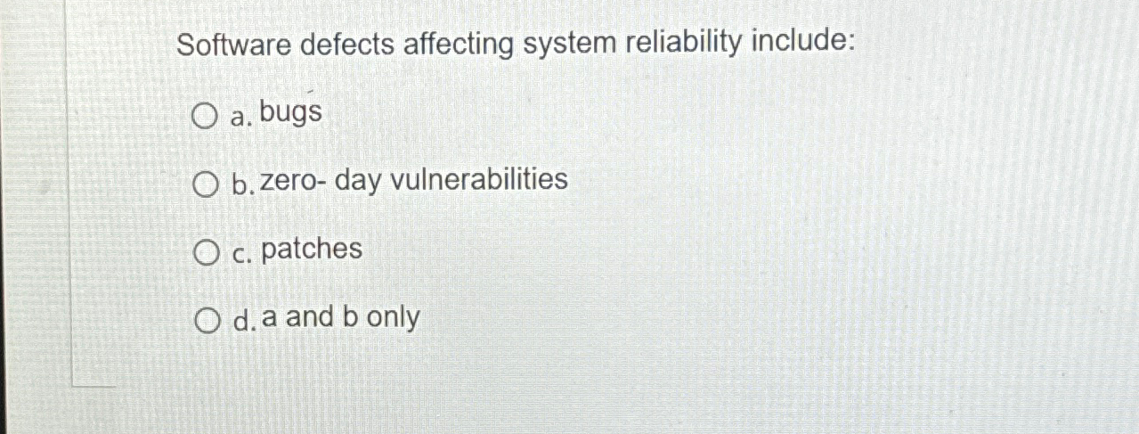 Solved Software defects affecting system reliability | Chegg.com