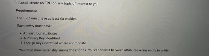 Solved In Lucid, create an ERD on any topic of interest to | Chegg.com