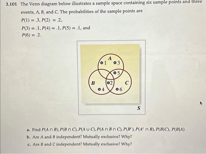 Solved 3.101 The Venn diagram below illustrates a sample | Chegg.com