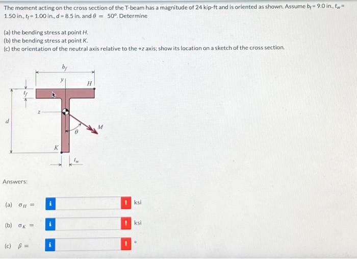 Solved The moment acting on the cross section of the T-beam | Chegg.com