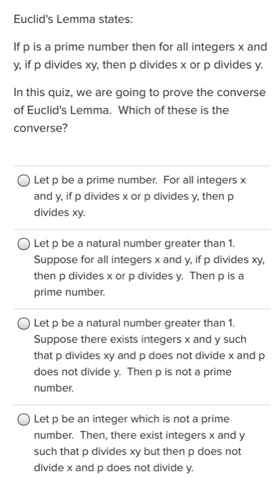 Solved Euclid's Lemma states: If p is a prime number then | Chegg.com