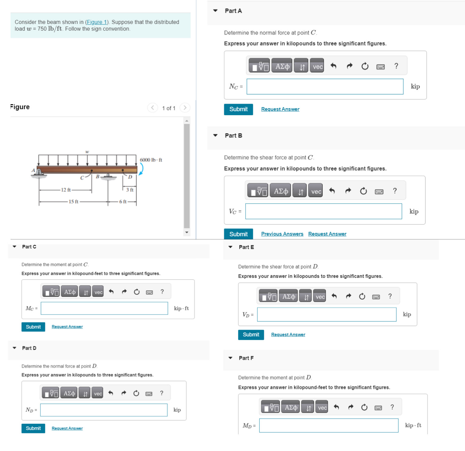 Solved Part CPart EDetermine the moment at point C.Express | Chegg.com
