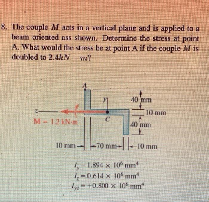 Solved 8. The couple M acts in a vertical plane and is | Chegg.com