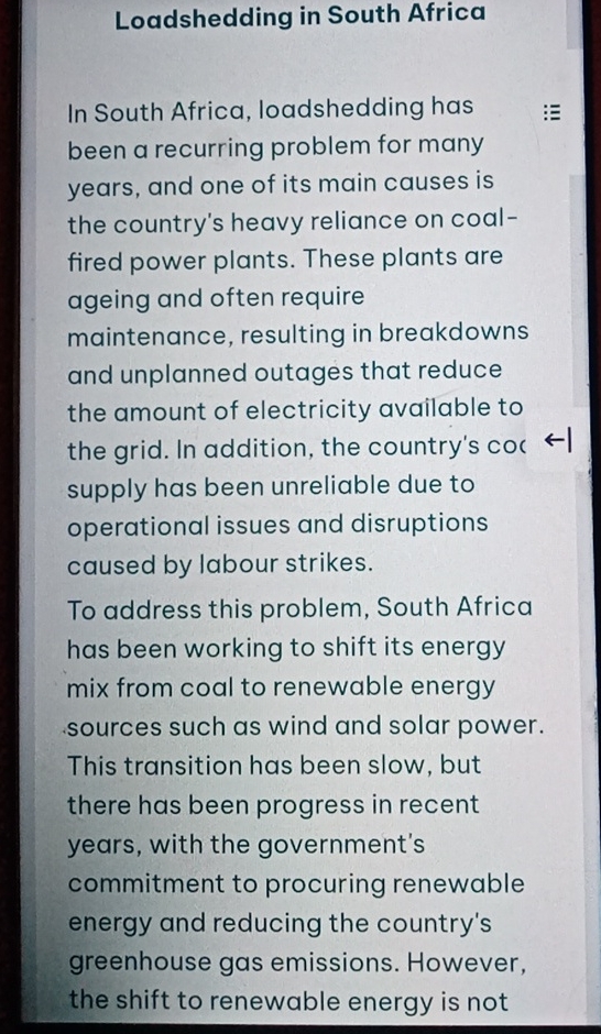 Solved Loadshedding in South AfricaIn South Africa, | Chegg.com