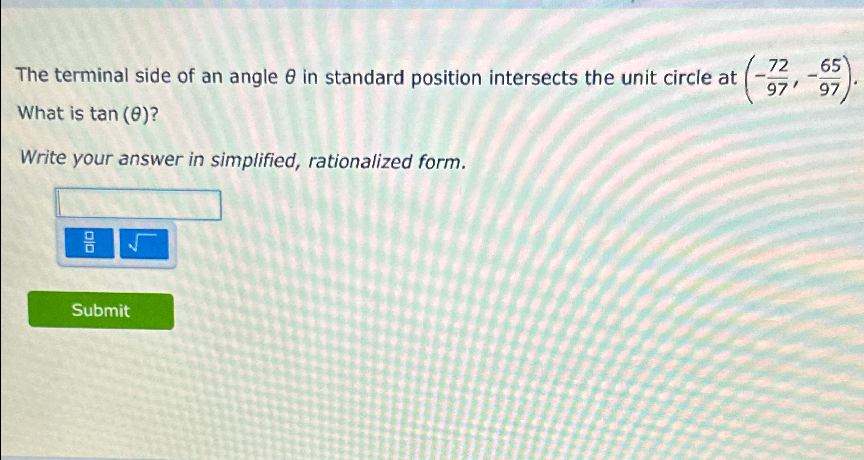 Solved The terminal side of an angle θ ﻿in standard position | Chegg.com
