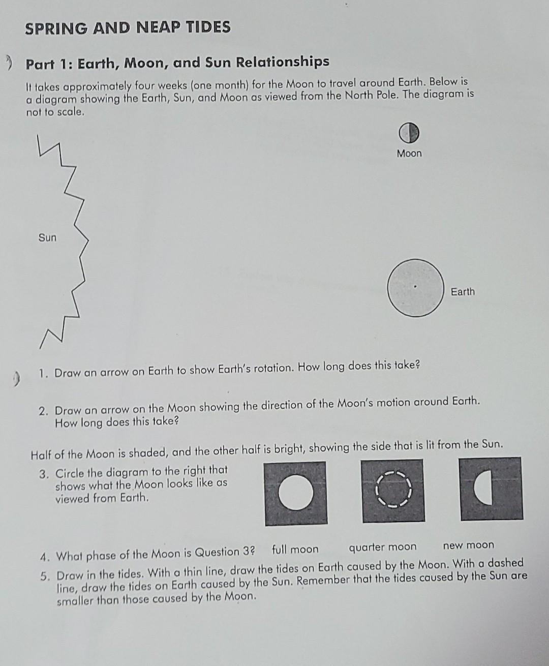 Solved SPRING AND NEAP TIDES > Part 1: Earth, Moon, and Sun | Chegg.com