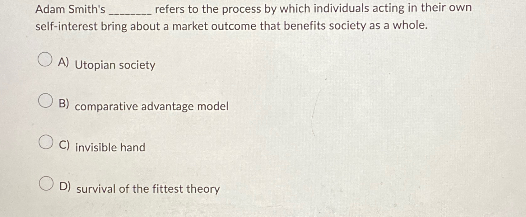 Solved Adam Smith's refers to the process by which | Chegg.com