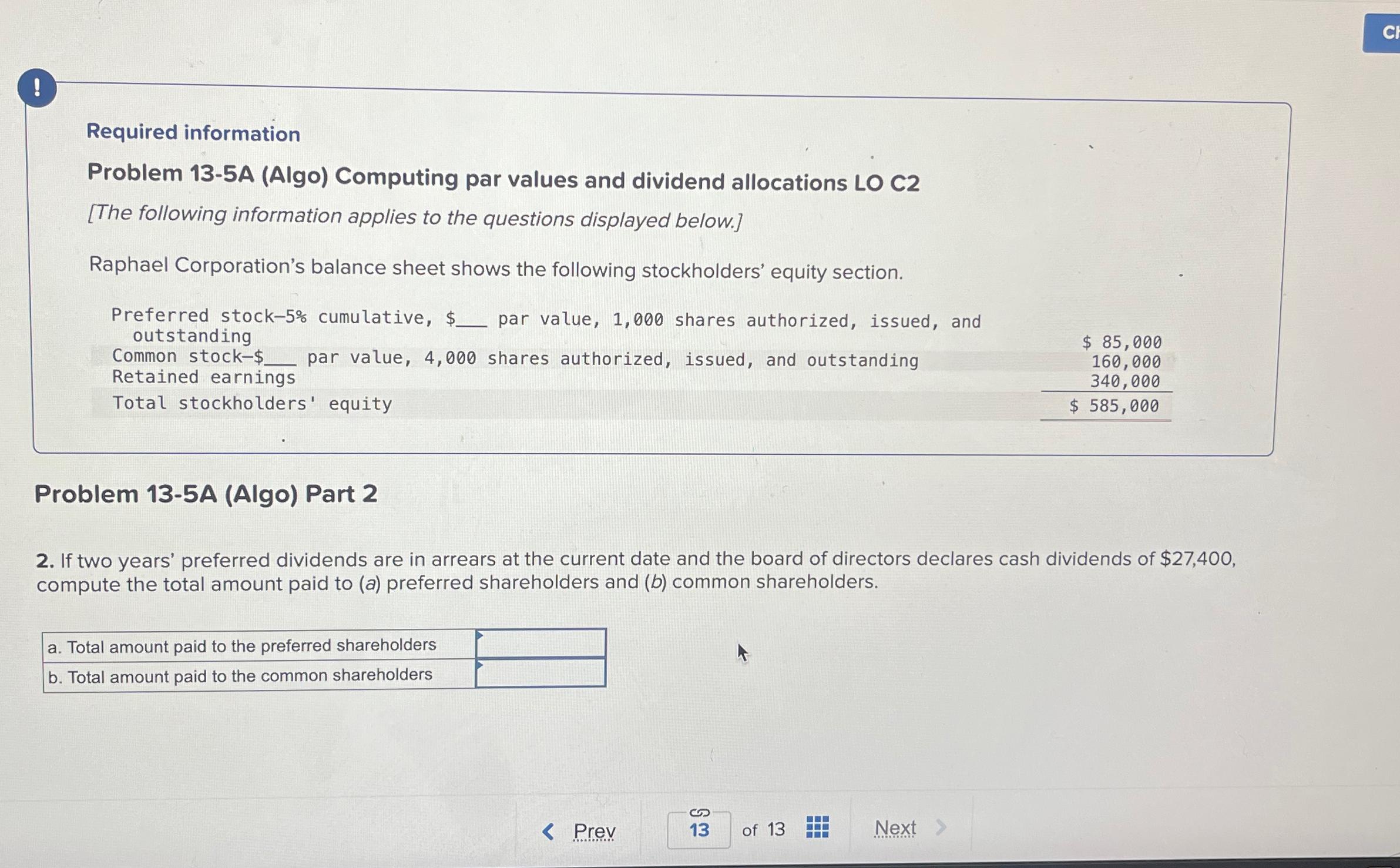 Solved !Required informationProblem 13-5A (Algo) ﻿Computing | Chegg.com