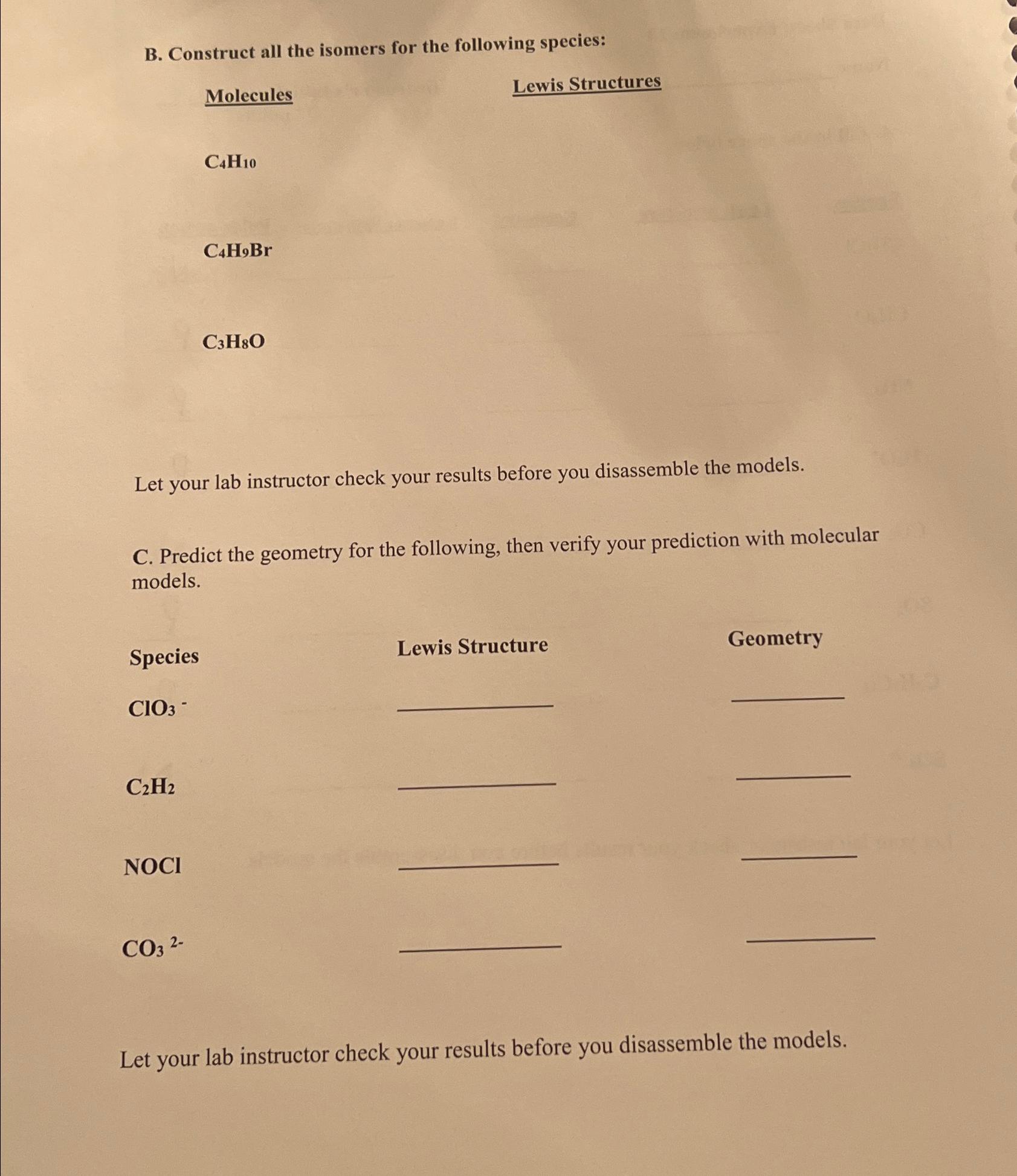 Solved B. Construct all the isomers for the following | Chegg.com
