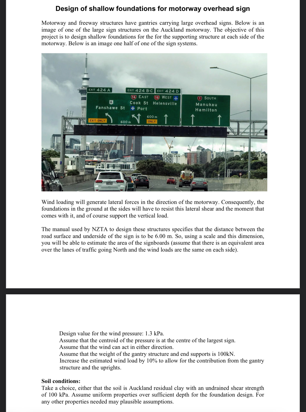 Solved Design of shallow foundations for motorway overhead | Chegg.com
