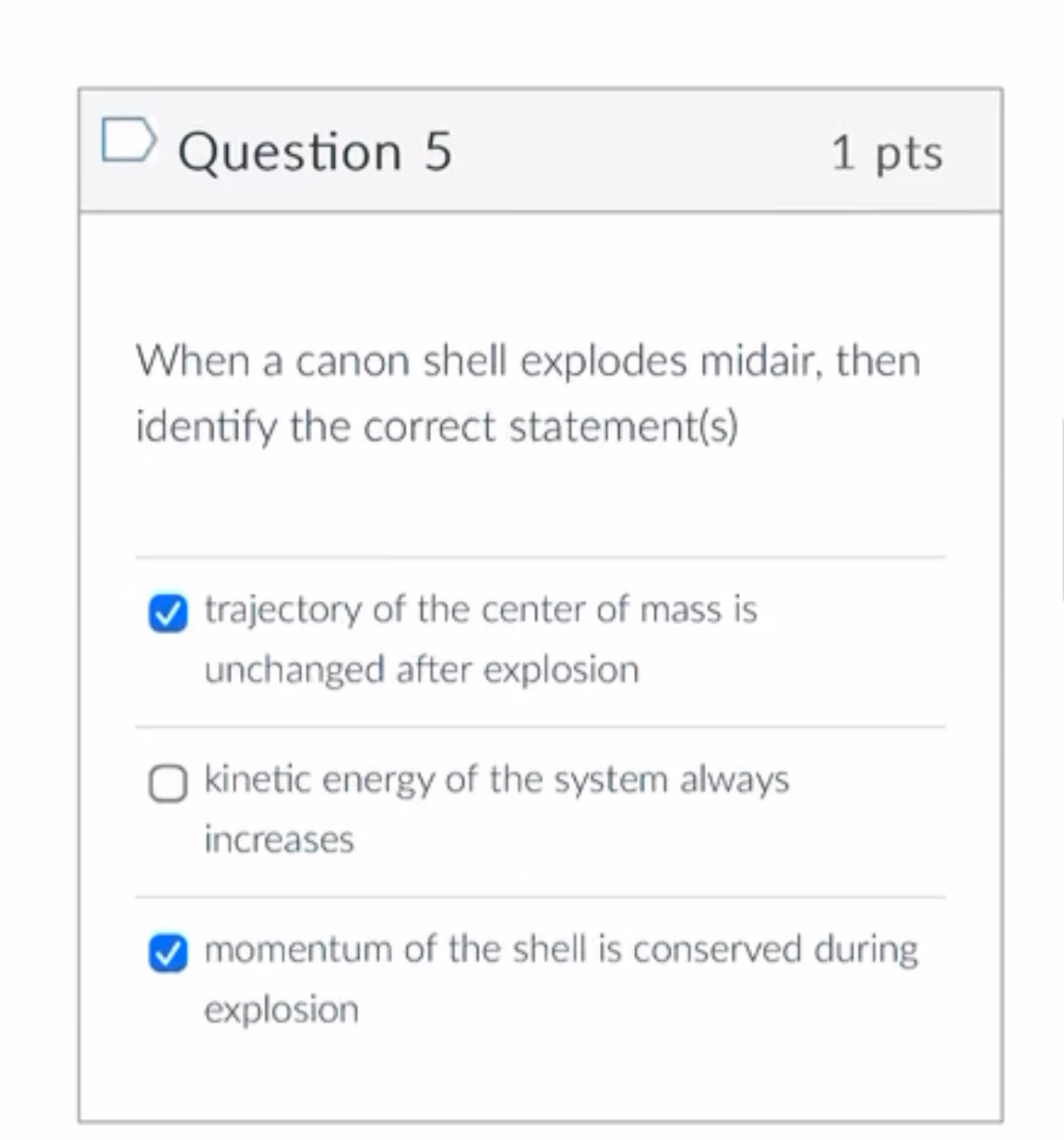 Solved Question 51 ﻿ptsWhen a canon shell explodes midair, | Chegg.com