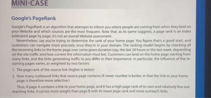 Solved MINI-CASE Google's PageRank Google's PageRank is an | Chegg.com