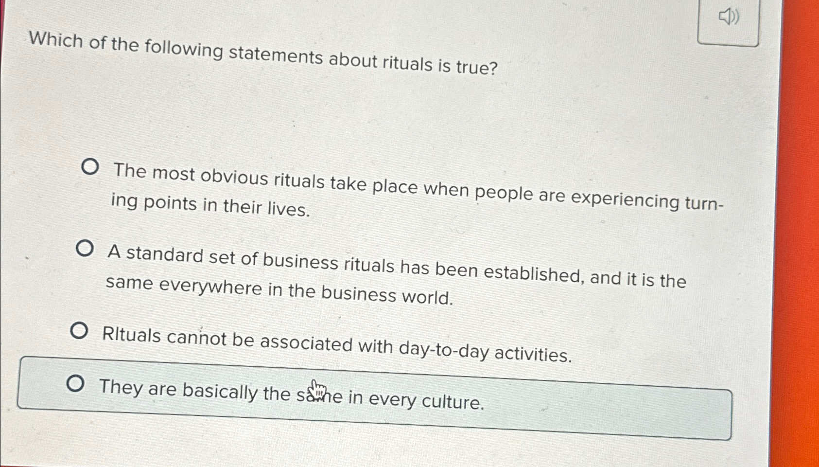 Solved Which of the following statements about rituals is | Chegg.com