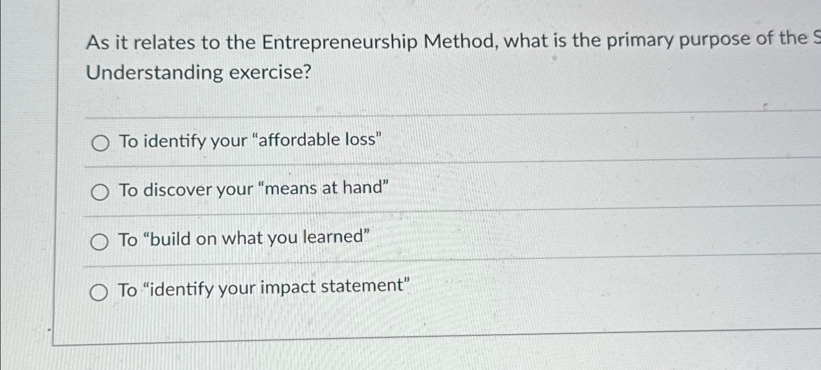 Solved As it relates to the Entrepreneurship Method, what is | Chegg.com