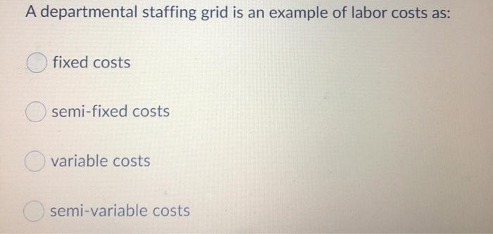 Solved A departmental staffing grid is an example of labor | Chegg.com