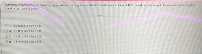 Solved A company is constructing an open top square-based | Chegg.com
