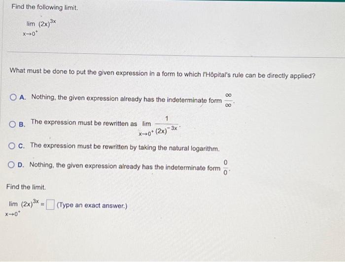Solved Find the following limit. \\[ \\lim _{x \\rightarrow | Chegg.com