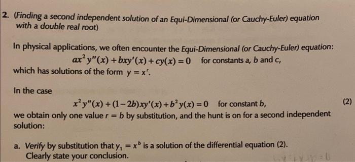 Solved 2. (Finding a second independent solution of an | Chegg.com