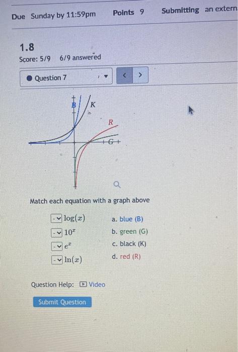 Match each equation with a graph above log(x) 10x ex | Chegg.com