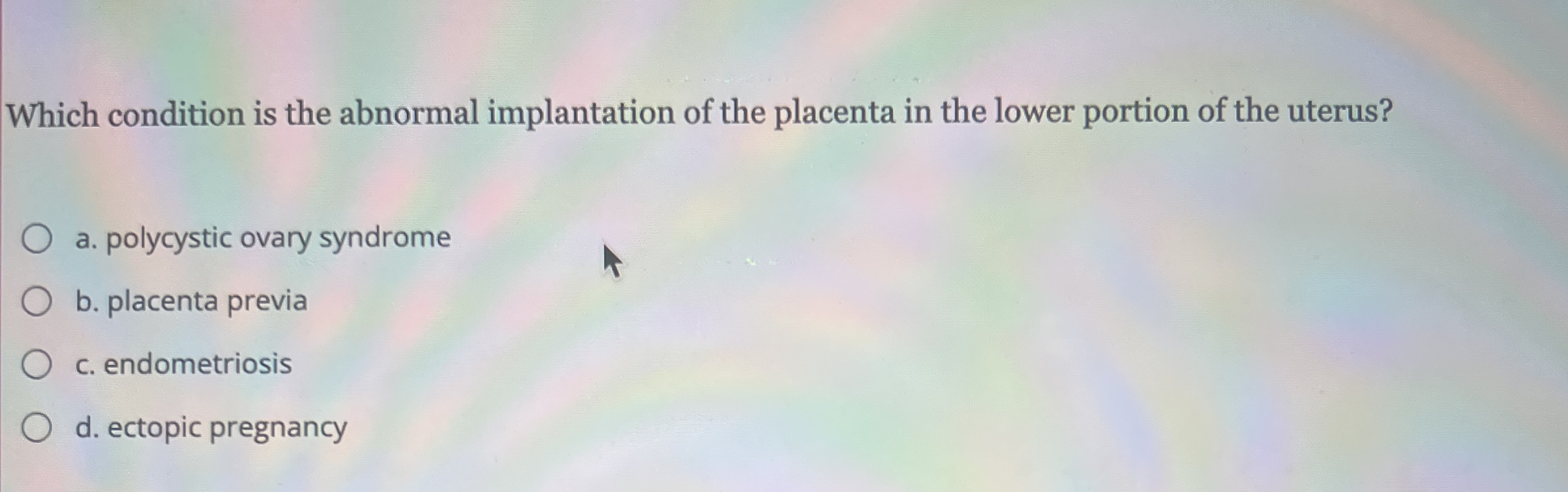 Solved Which condition is the abnormal implantation of the | Chegg.com