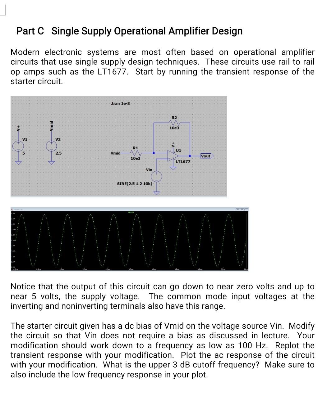 Solved Part C Single Supply Operational Amplifier Design | Chegg.com