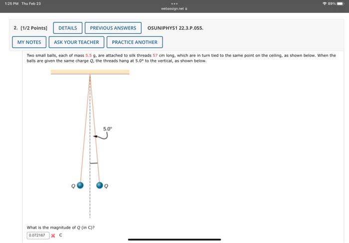 Solved Two small balls, each of mass 5.5 g, are attached to | Chegg.com