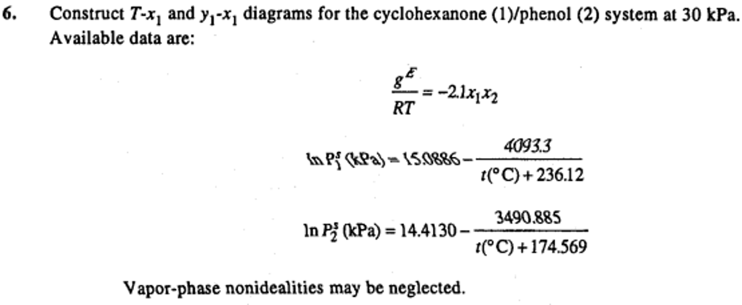 Solved Construct T-x1 ﻿and y1-x1 ﻿diagrams for the | Chegg.com