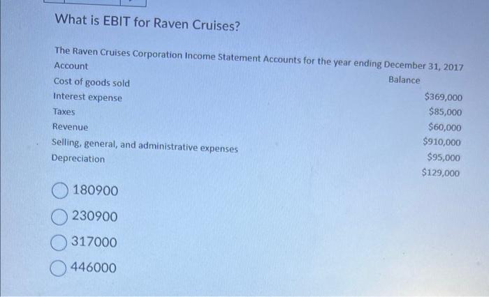 Solved What is EBIT for Raven Cruises? The Raven Cruises | Chegg.com