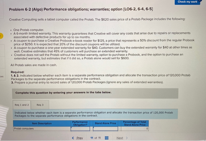 Solved Check my work Problem 6-2 (Algo) Performance | Chegg.com