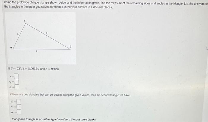 Solved Using the prototype oblique triangle shown below and | Chegg.com