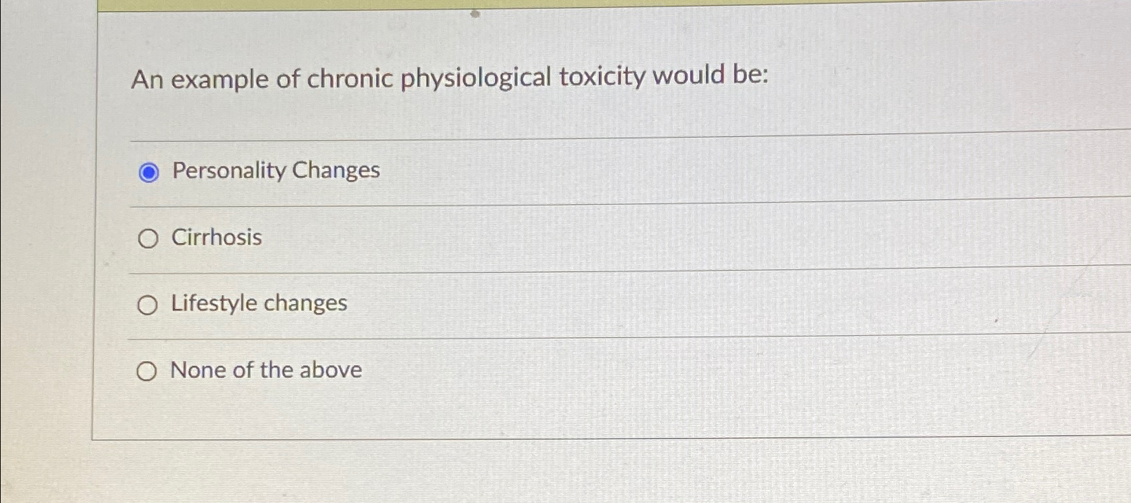 Solved An example of chronic physiological toxicity would | Chegg.com