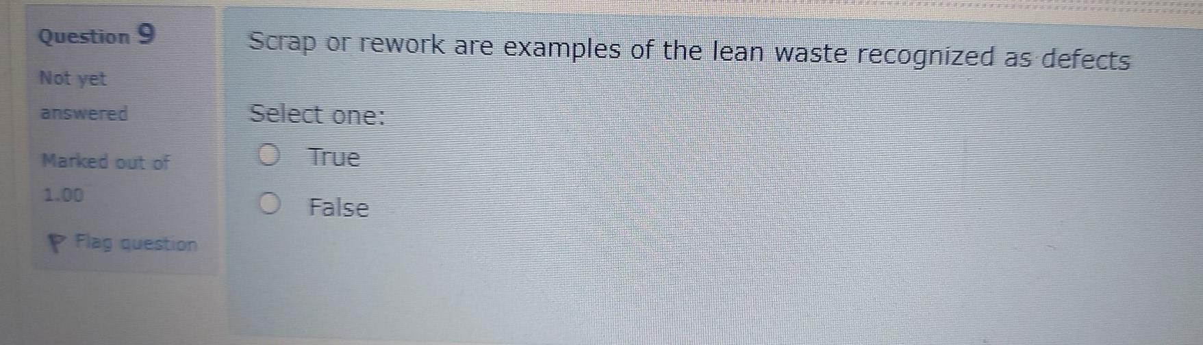 Solved Question 9 Scrap or rework are examples of the lean | Chegg.com