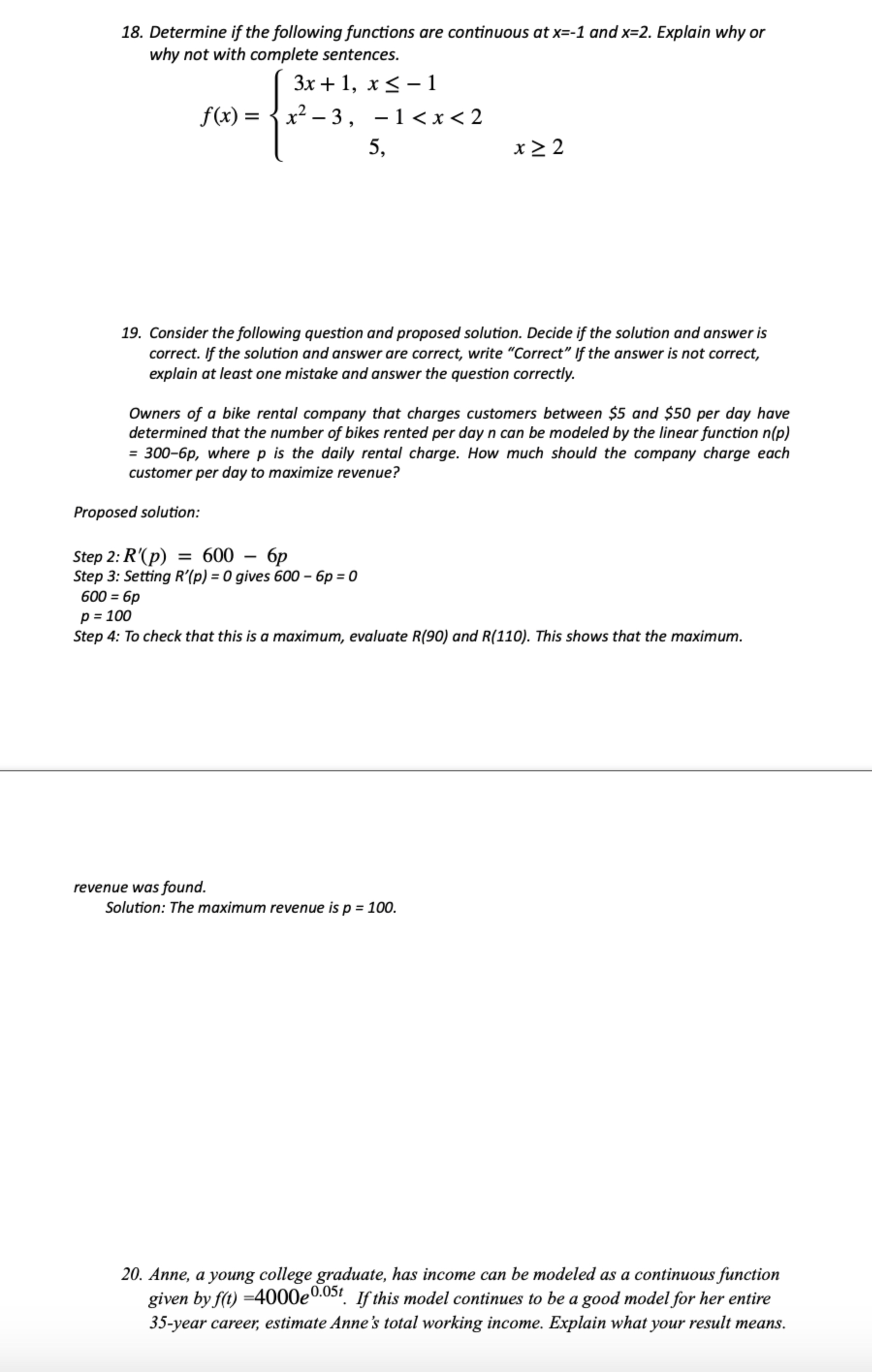 Solved Determine if the following functions are continuous | Chegg.com
