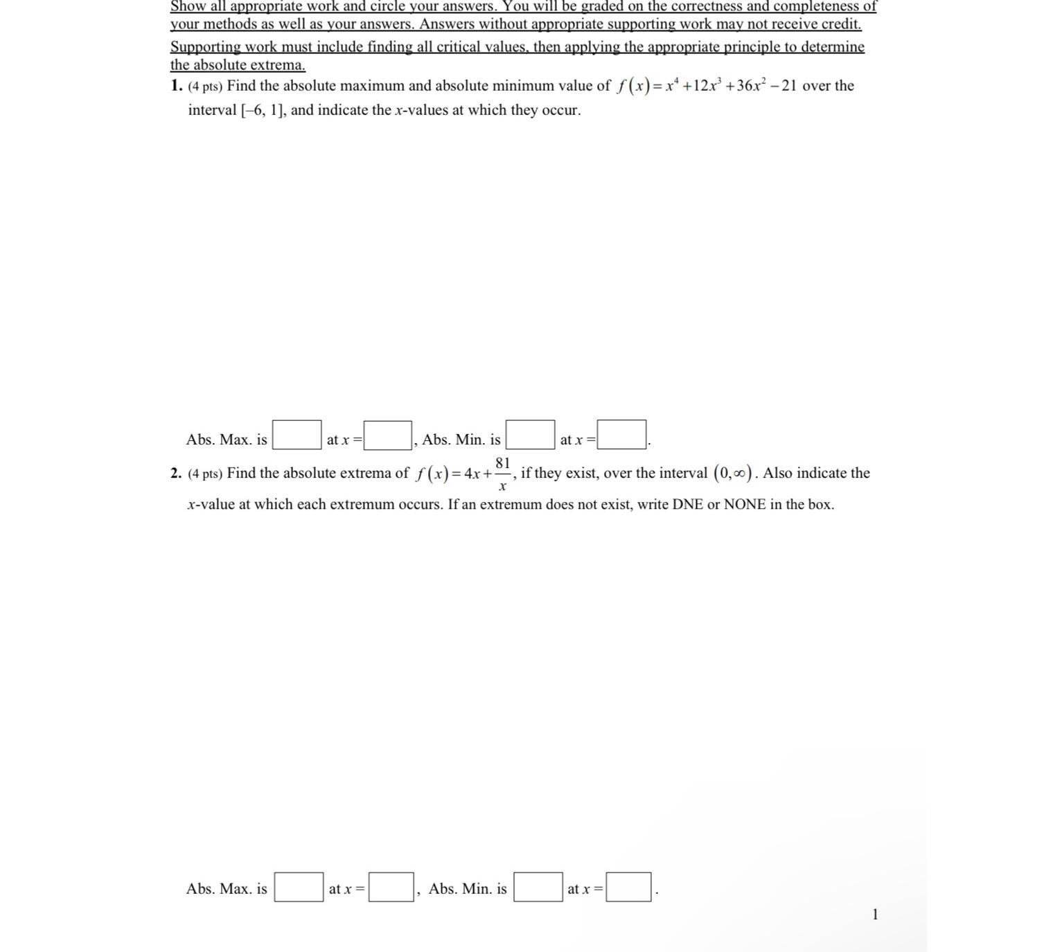 Solved Show all appropriate work and circle your answers. | Chegg.com