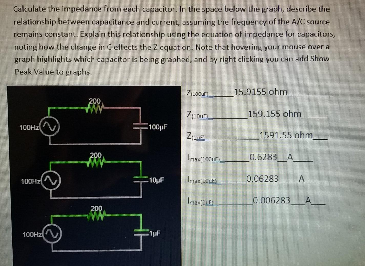 Solved Calculate the impedance from each capacitor. In the | Chegg.com