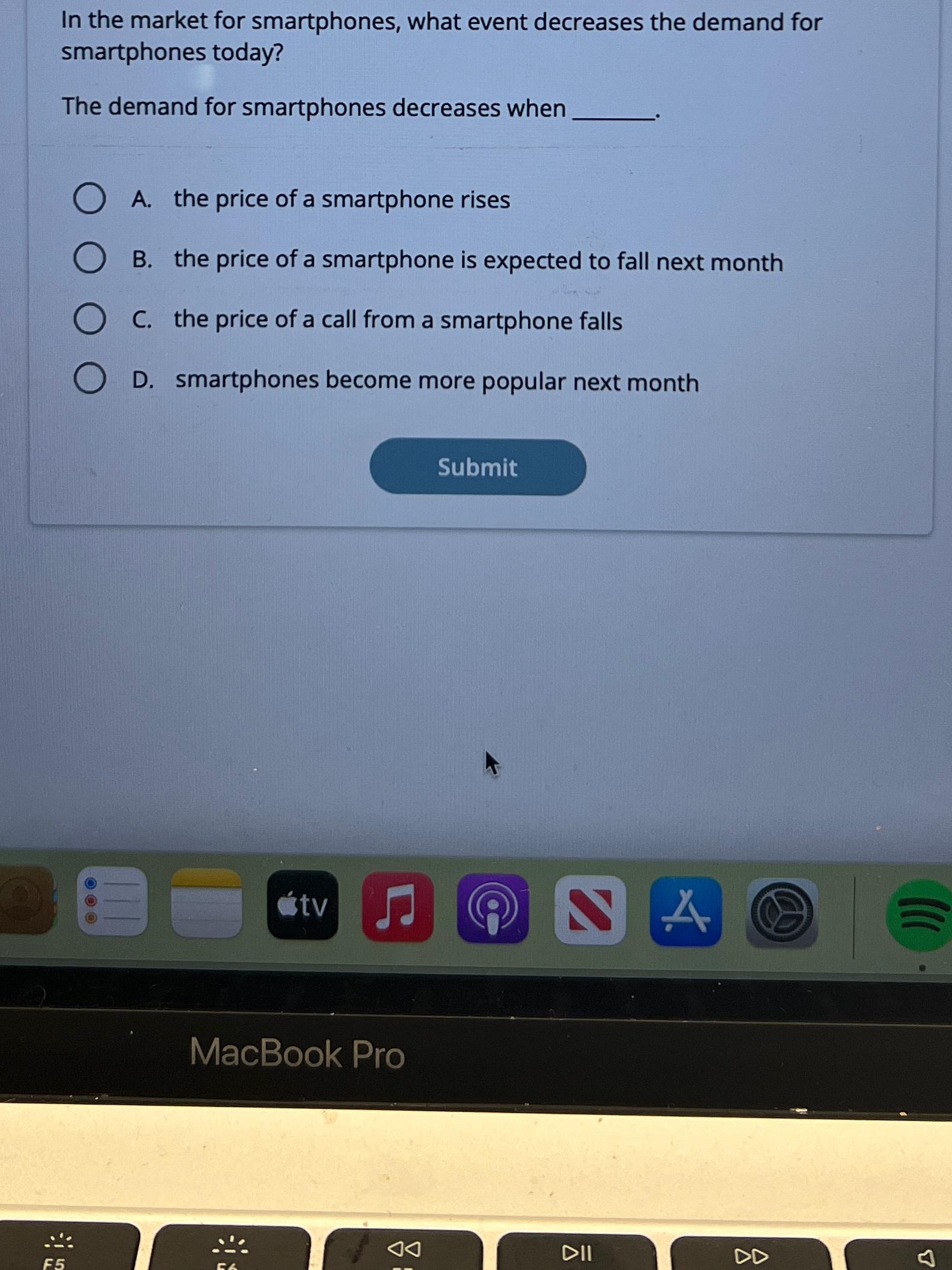 Solved In the market for smartphones, what event decreases | Chegg.com
