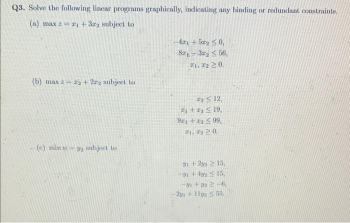 Solved Q3. Solve the following linear programs graphically, | Chegg.com