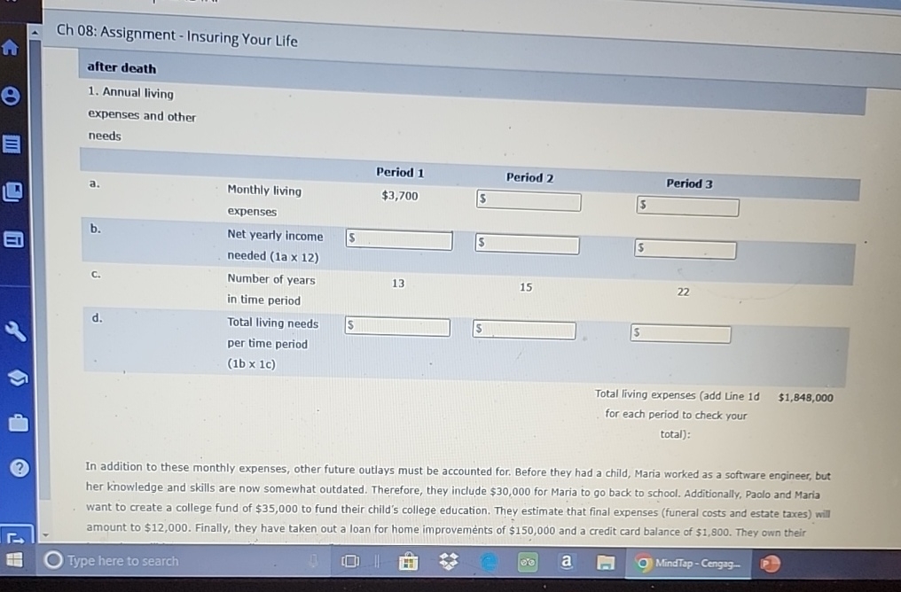 Solved Ch 08: Assignment - ﻿Insuring Your Lifeafter | Chegg.com
