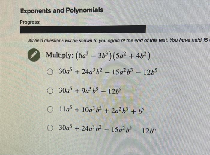 Solved Exponents and Polynomials Progress: All held | Chegg.com