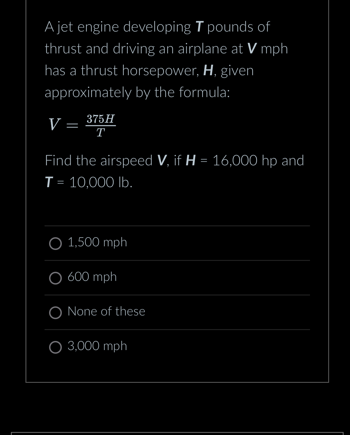 Solved A jet engine developing T ﻿pounds of thrust and | Chegg.com