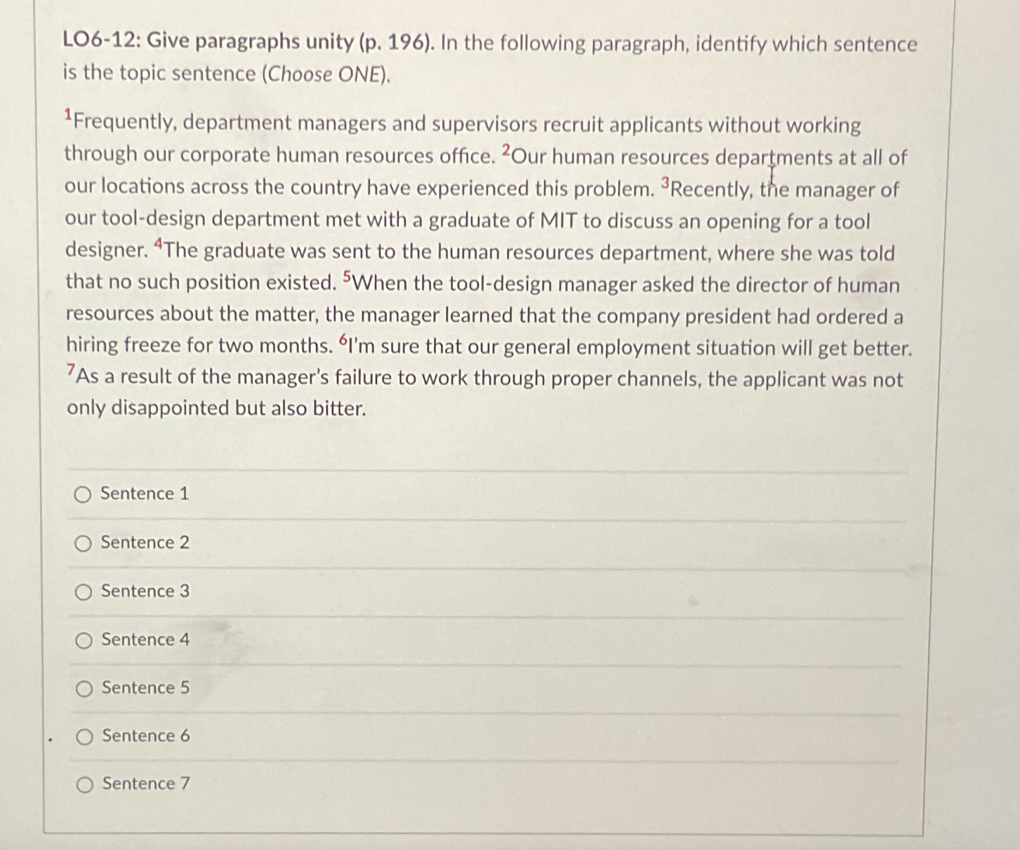 Solved LO6-12: Give paragraphs unity (p. 196). ﻿In the | Chegg.com