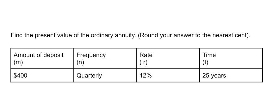 Solved Find the present value of the ordinary annuity. | Chegg.com