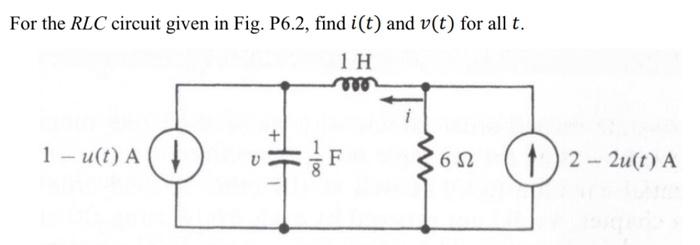 Solved For the RLC circuit given in Fig. P6.2, find i(t) and | Chegg.com