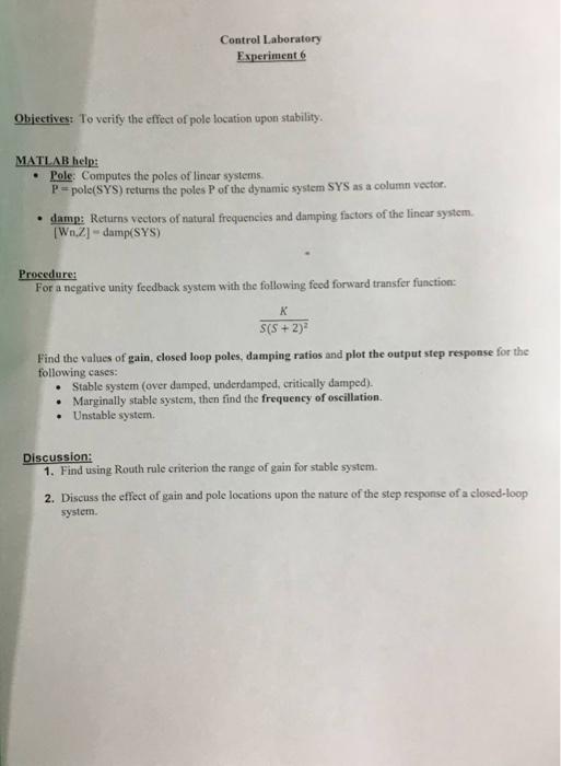 Solved Control Laboratory Experiment Objectives: To verify | Chegg.com