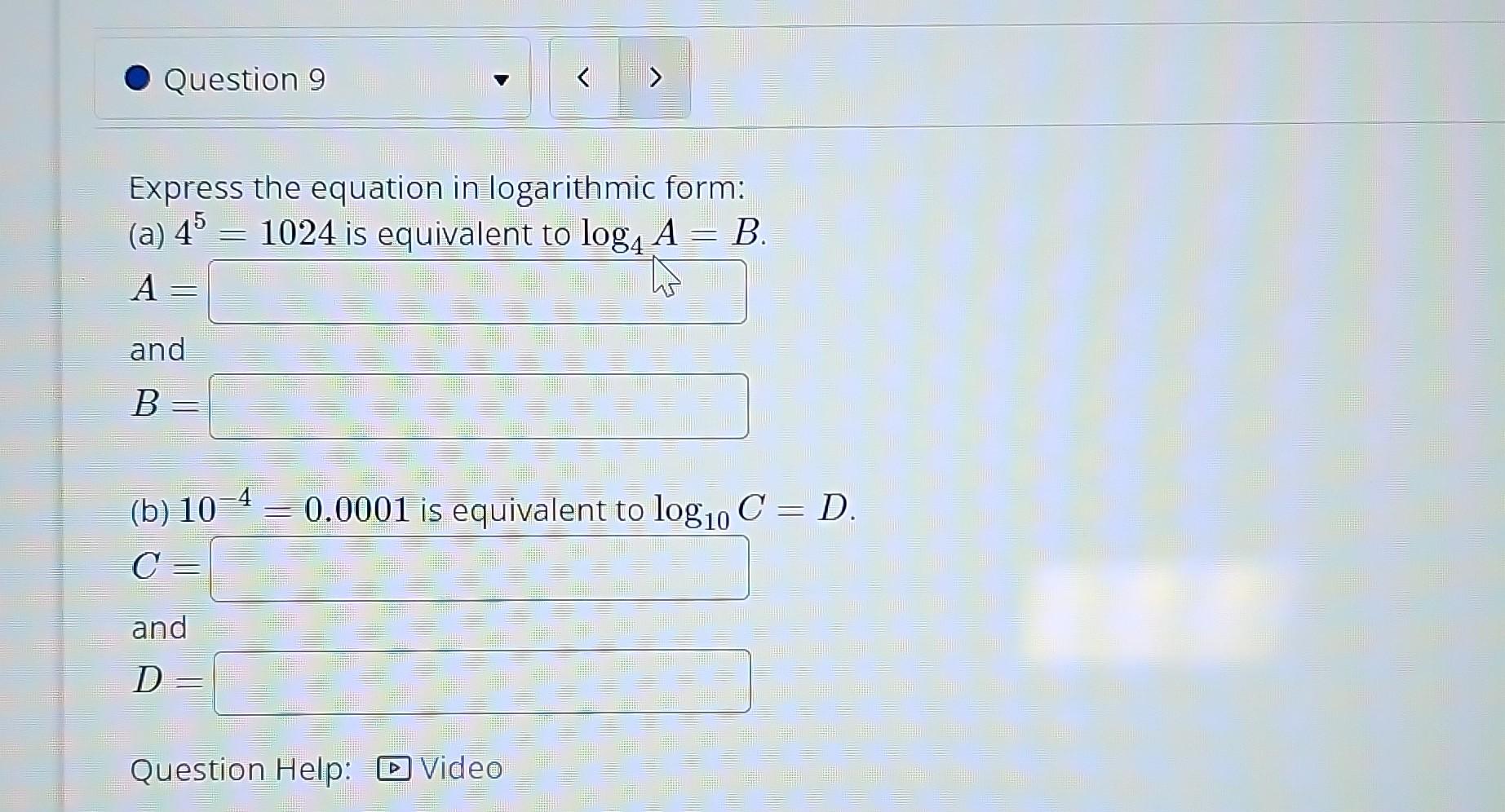 Solved Express the equation in logarithmic form: (a) 45=1024 | Chegg.com