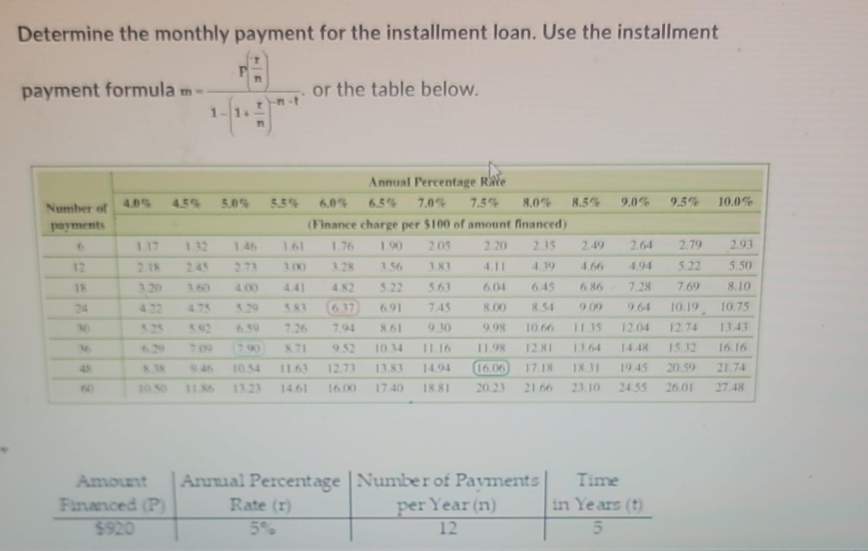 Solved Determine the monthly payment for the installment | Chegg.com
