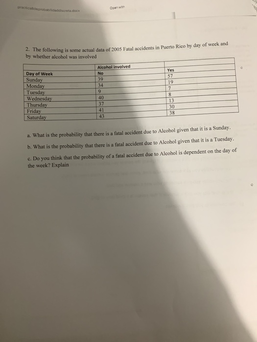 Solved actice problems 7-Table probabilities (ESTA 3001) he | Chegg.com