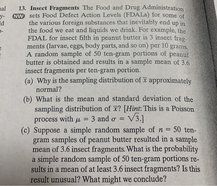 Solved al 13. Insect Fragments The Food and Drug | Chegg.com